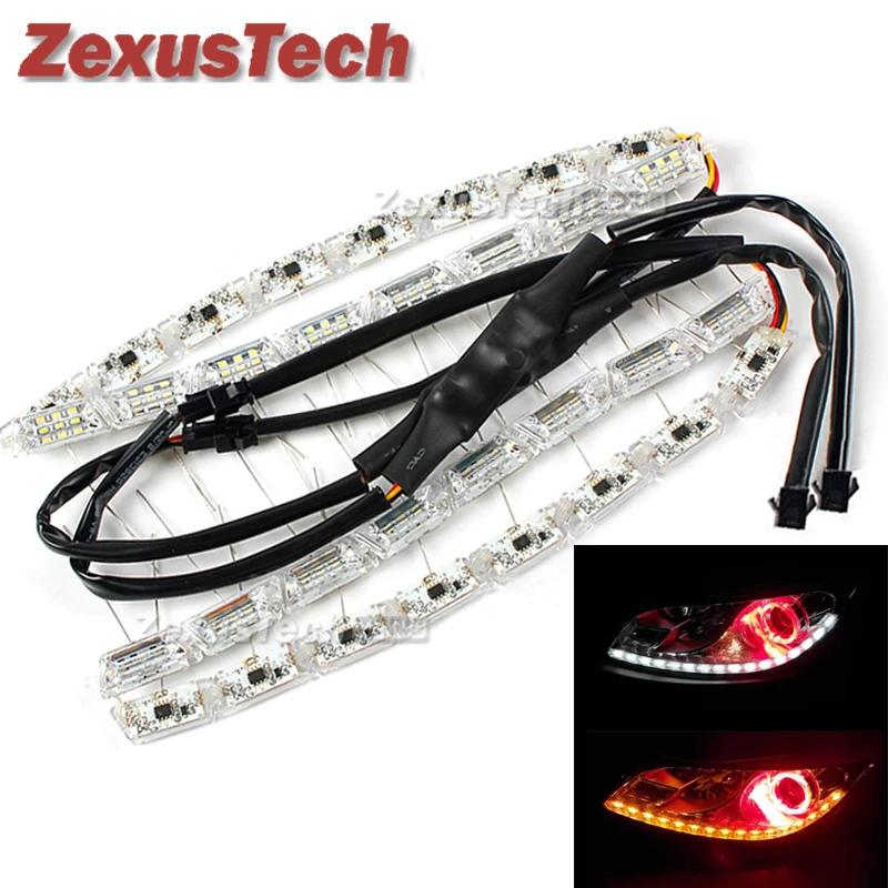 2x Flexible White/Amber Switchback LED Knight Rider Strip Light for ...
