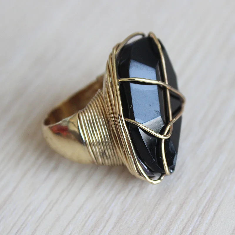 Fashion-Exaggerated-Style-Ring-Big-Black-Stone-Ring-Copper-Wire-Winding ...