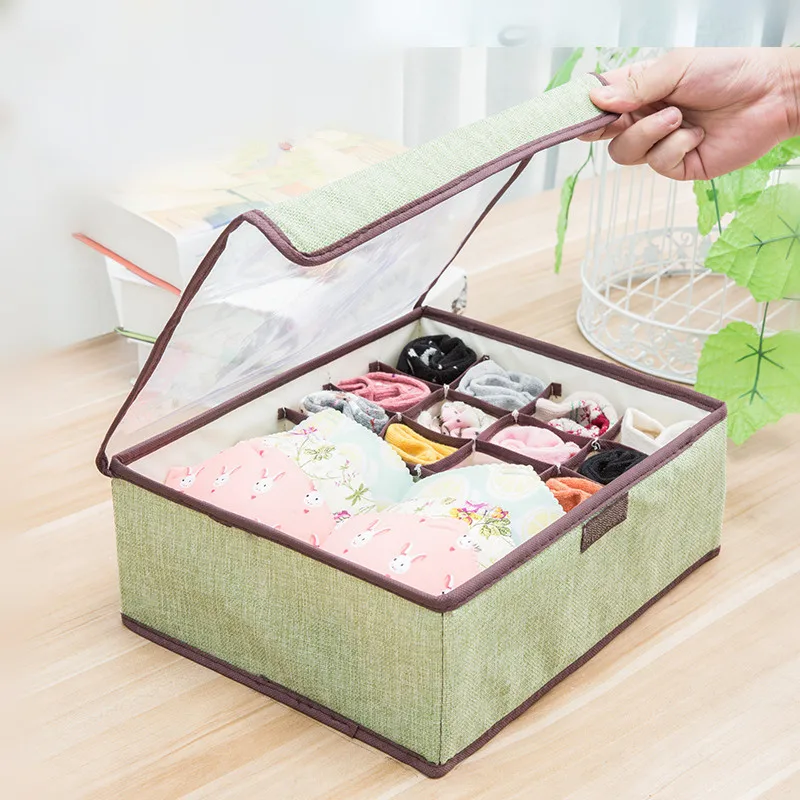 Underwear Storage Box Drawer Type Hemp Fabric Lattice Socks Underwear