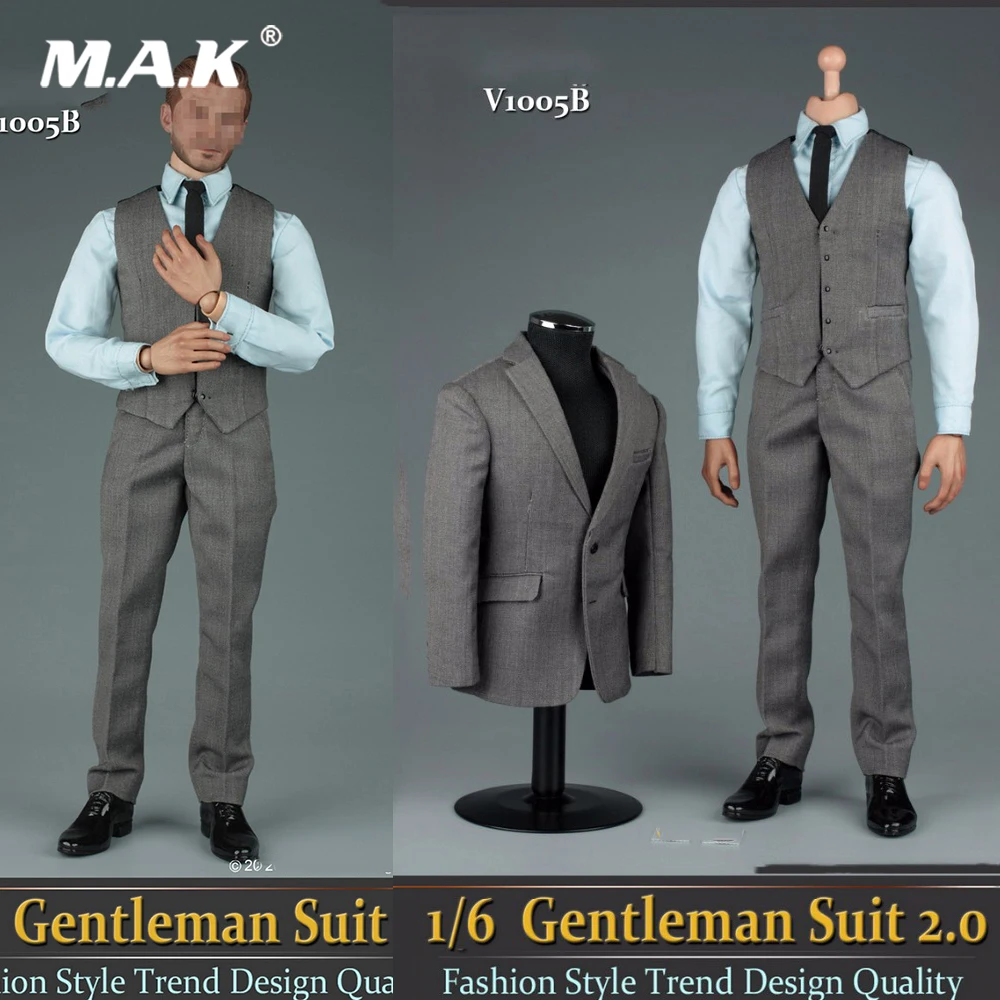 1/6 Male Figure Accessory V1005B Grey Gentleman Suit Set 2.0 & Shoes ...