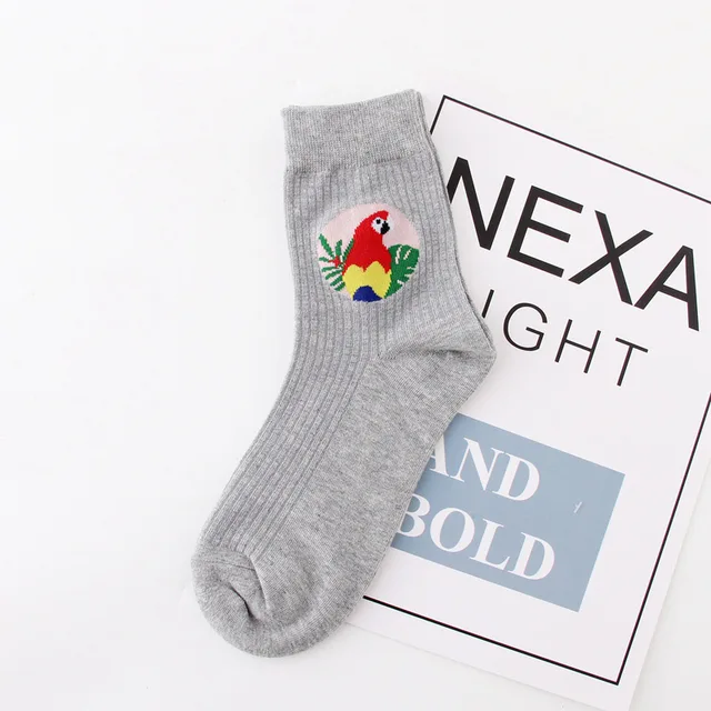 Long Cotton Women’s Socks with Parrot Print