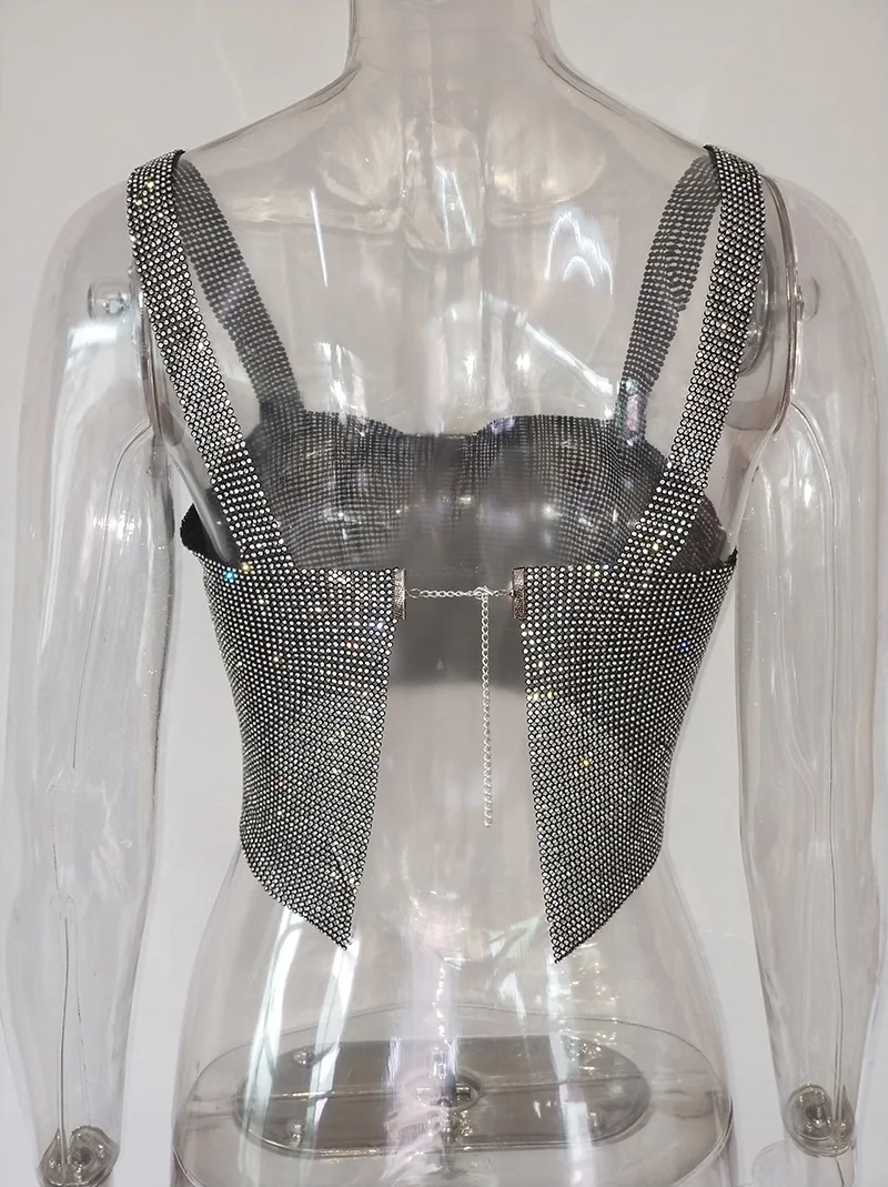 FREE SHIPPING Women Shiny Tank Tops Gold Sequined Metal Diamonds Crop ...