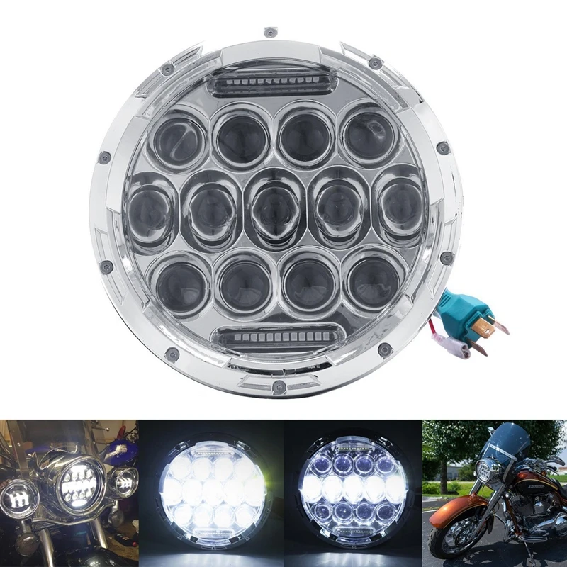 Motorcycle Led Lighting 7" Round Motorcycle LED Headlight 75W H4 Hi/Low ...