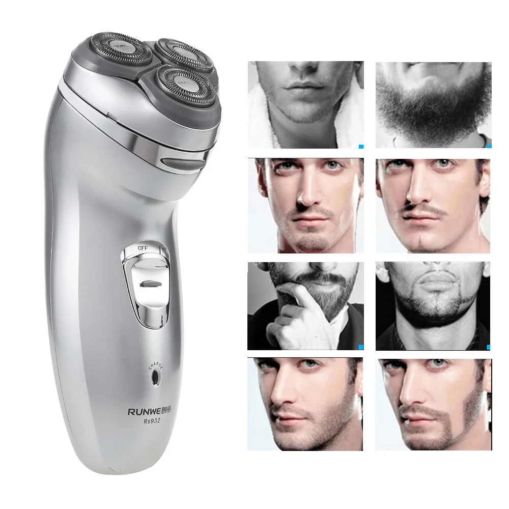 RUNWE Rechargeable Shaver Electric 3D Triple Floating Blade Heads ...