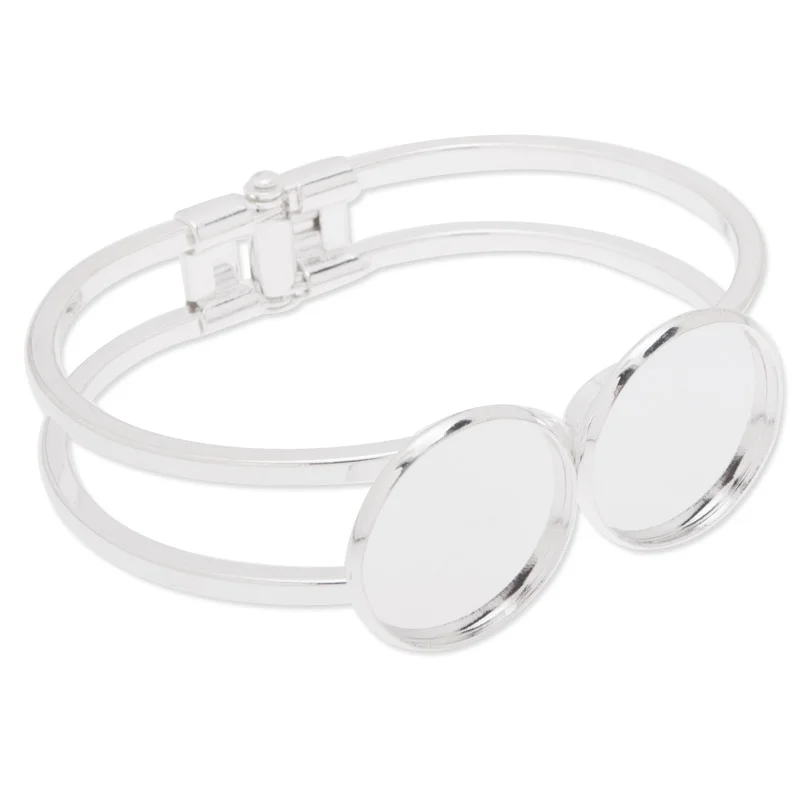 Pulsera ajustable chapada en plata de 20mm con 2 biseles redondos ...