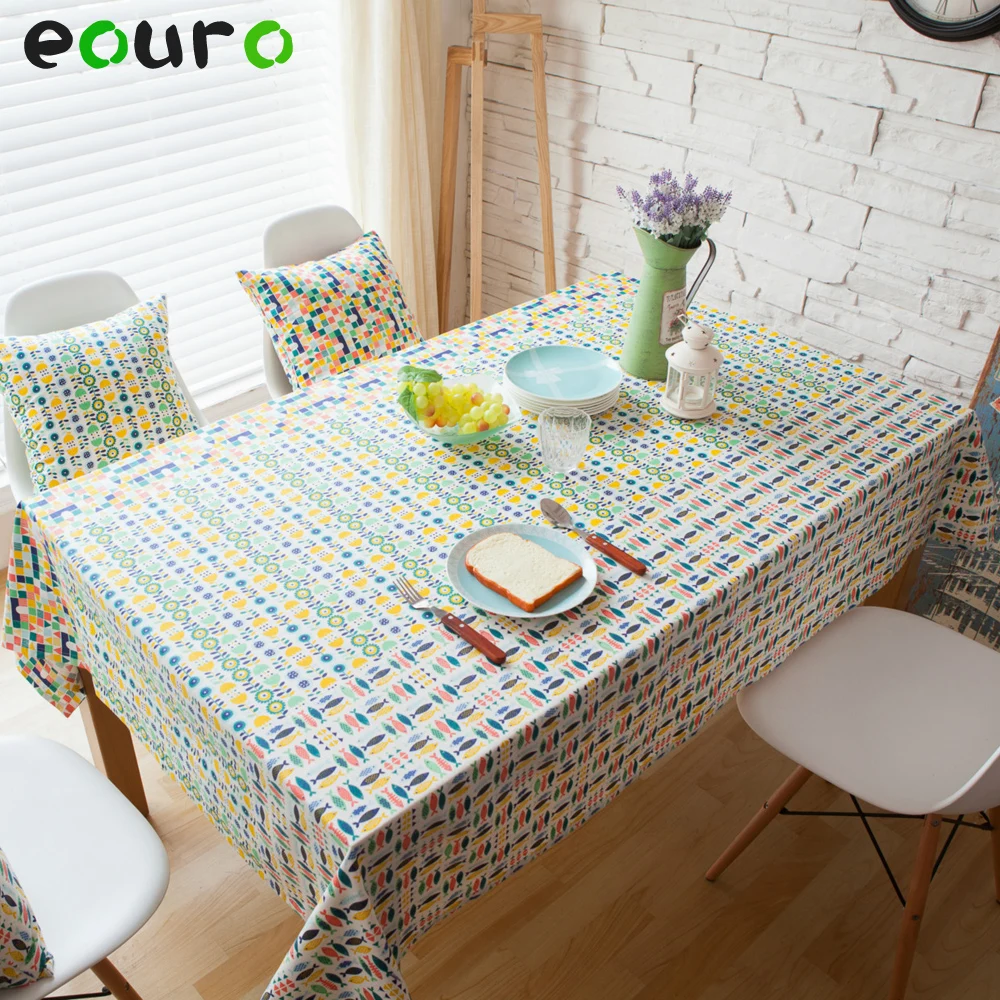 colorful fish and sunflower designs pattern Linen Table Cloth kitchen ...