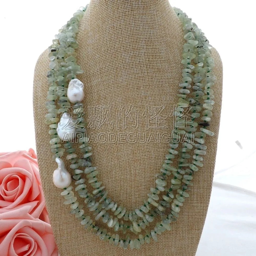 N061105 3 нити 22 ''-24" белый Кеши жемчуг Цепочки и ожерелья