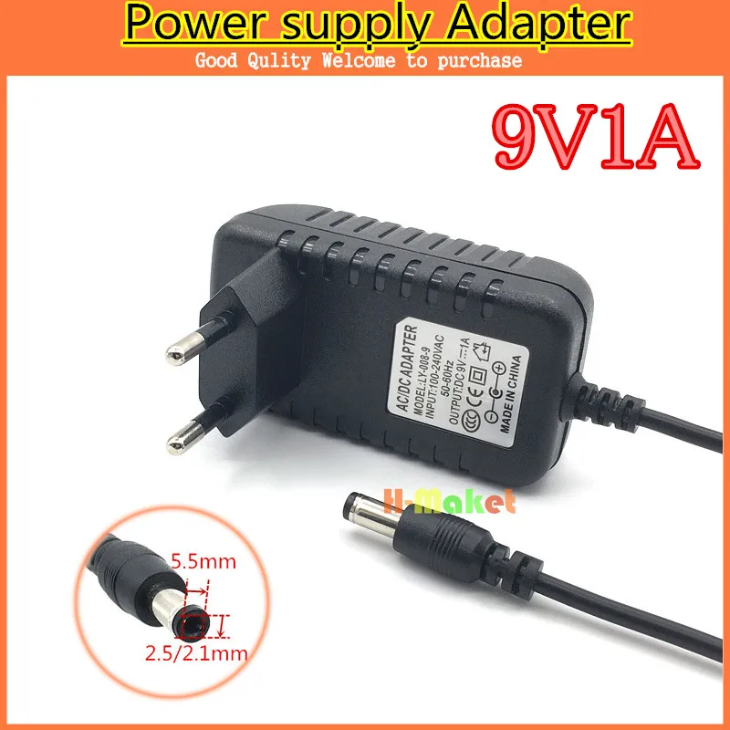 EU plug AC 100V 240V Converter Adapter DC 9V 1A Power Supply DC 5.5mm x ...