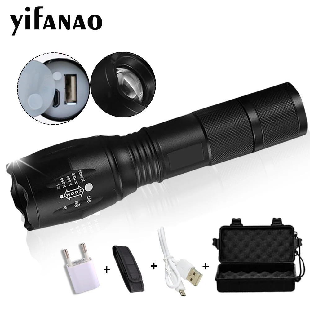 8000 Lumens USB Flashlight Lanterna X900 LED L2/T6 Tactical Torch ...
