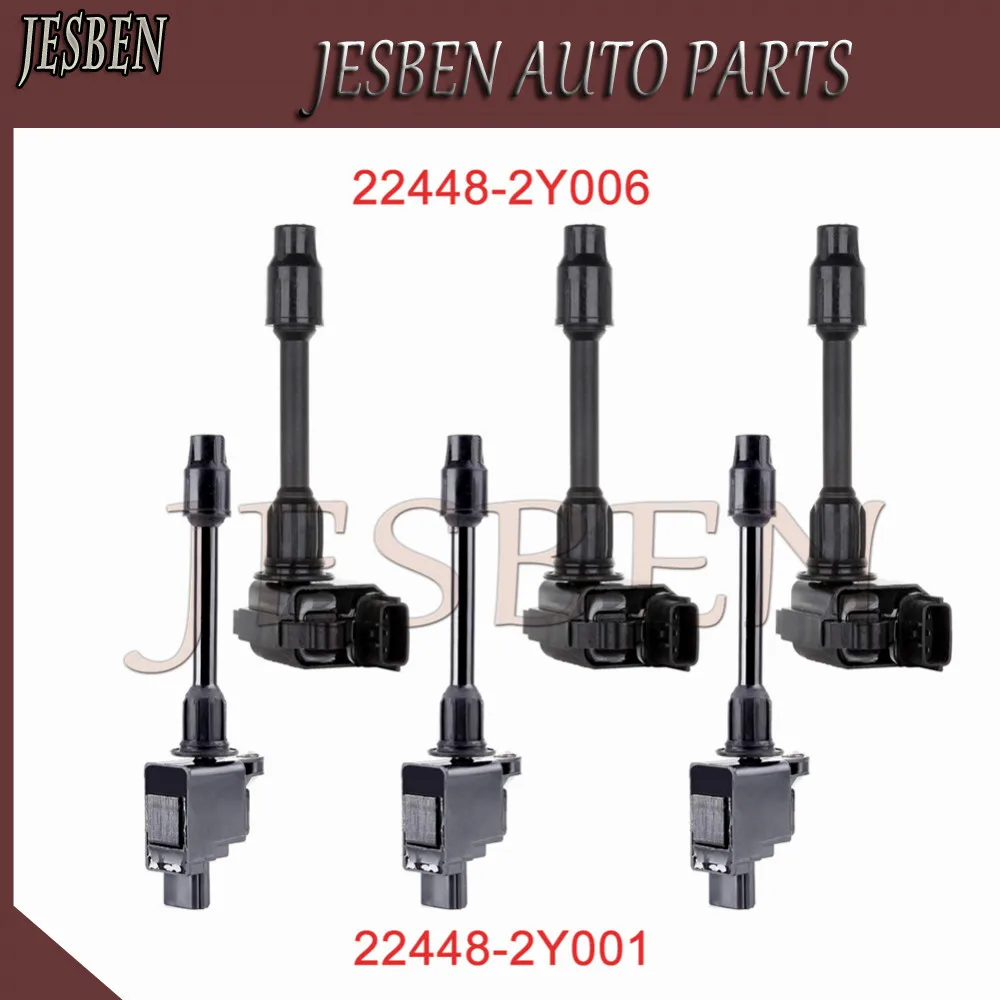 6PCS Left & Right 22448-2Y006 22448-2Y001 Ignition Coils fit For NISSAN ...