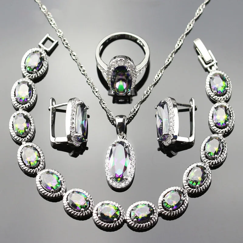 CZ Rainbow White Zircon 925 logo Silver color Jewelry Sets For Women ...