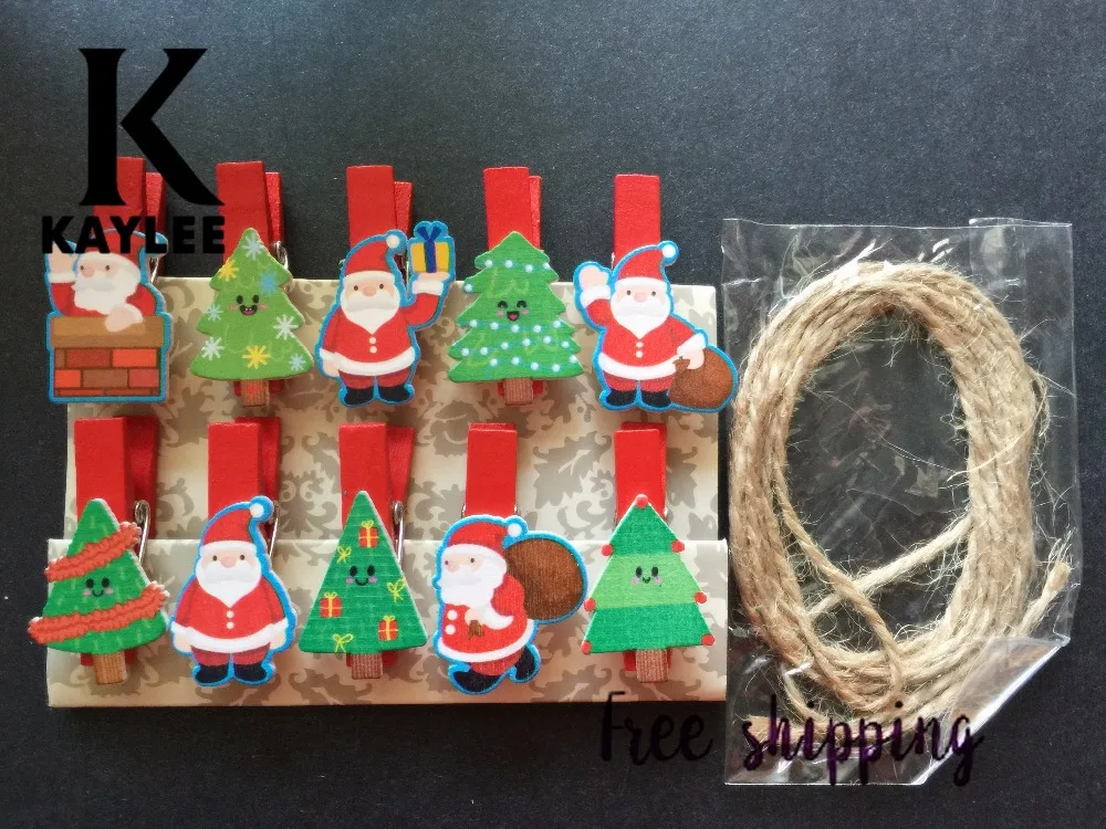 120pcs FreeShipping Christmas Design Wooden Clips,Wooden Pegs Strings ...