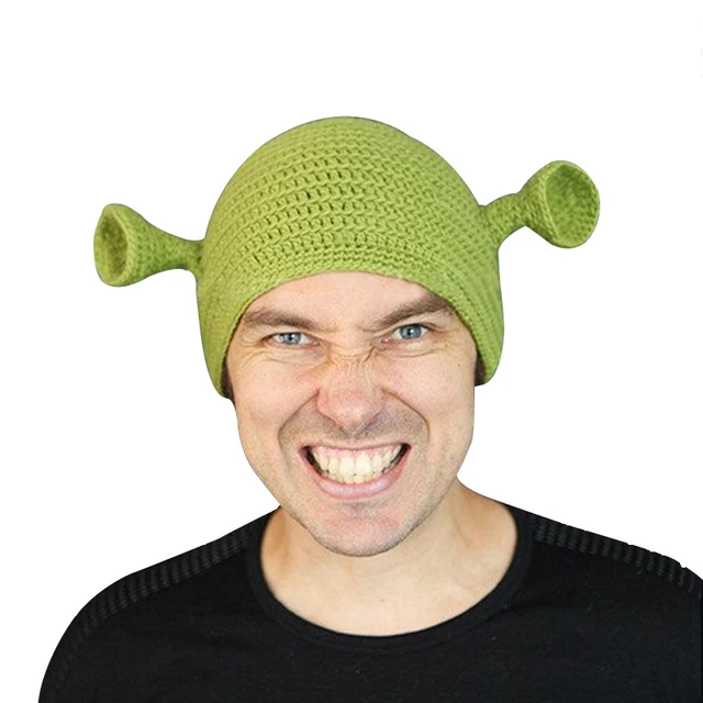 Novelty Cosplay Funny Men Cap Knit Green Monster Skullies Hat With Ears ...