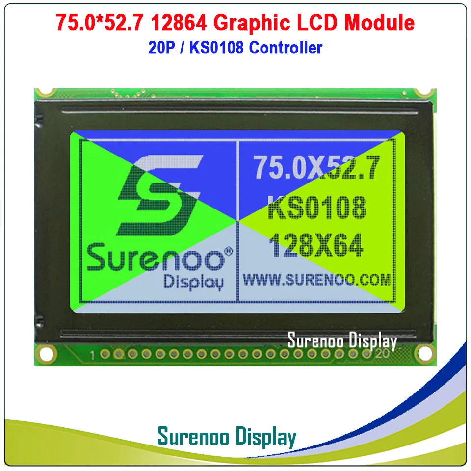 2.42" 75.0x52.7mm 12864 128*64 Graphic Matrix Lcd Module Display Screen Lcm Build-in Ks0108 ...
