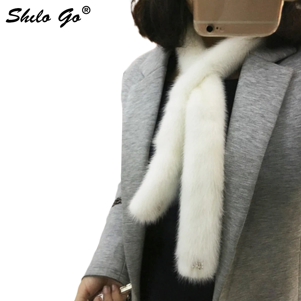 Streetwear Real Mink Fur Scarf Women Winter Elegant Beading White Fur ...