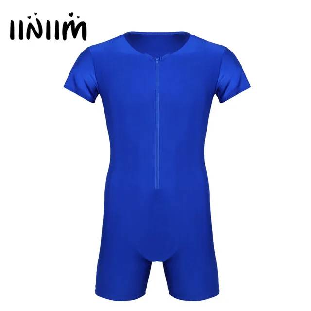 Mens One Piece Body Curves Short Sleeve Front Zipper Soft Boxer Shorts