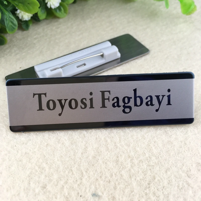 24pcs custom 70X20mm name tag magnet badge laser tag stainless steel ...