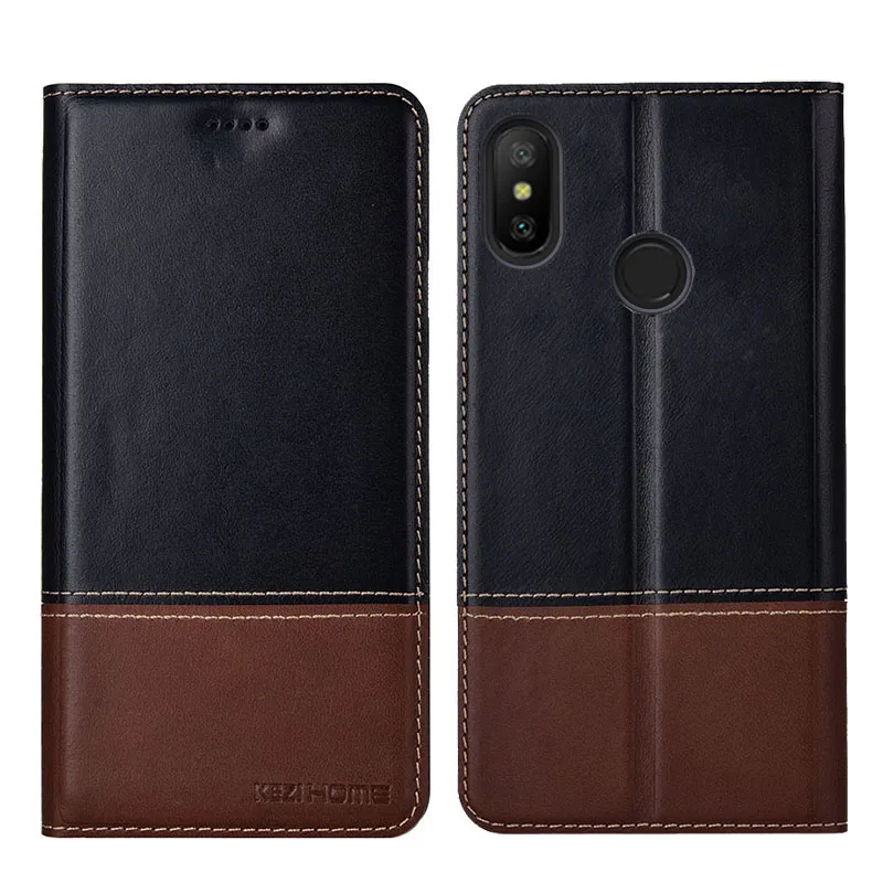 for Xiaomi Redmi Note 6 Pro Case Two tone Flip Genuine Leather Soft ...