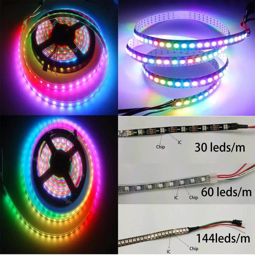 WS2812B 5050 RGB LED Strip 5M 150 300 Leds 144 60LED/M Individual ...