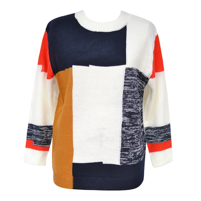 Multicolor Patchwork Pullover Knitted Sweater – Waky