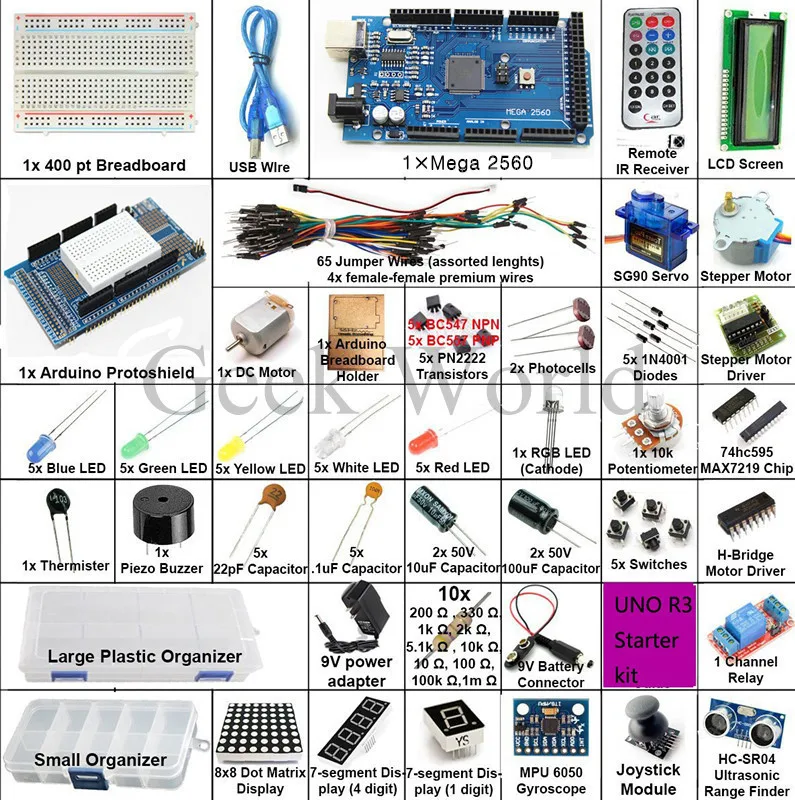 Starter Kit Mega 2560 Breadboard and holder Step Motor / Servo /1602 ...