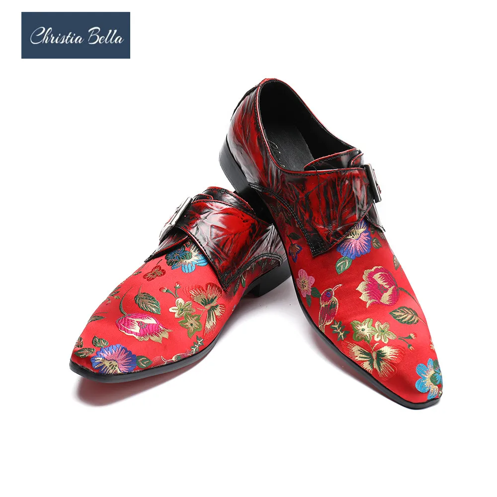 Christia Bella Men Red Buckle Strap Suede Wedding Party Loafers Formal ...