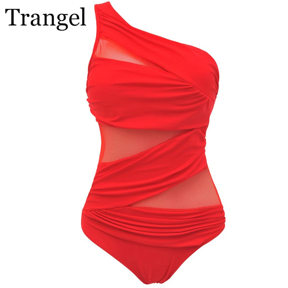 Buy Trangel Plus Size Swimsuit One Shoulder Swimwear