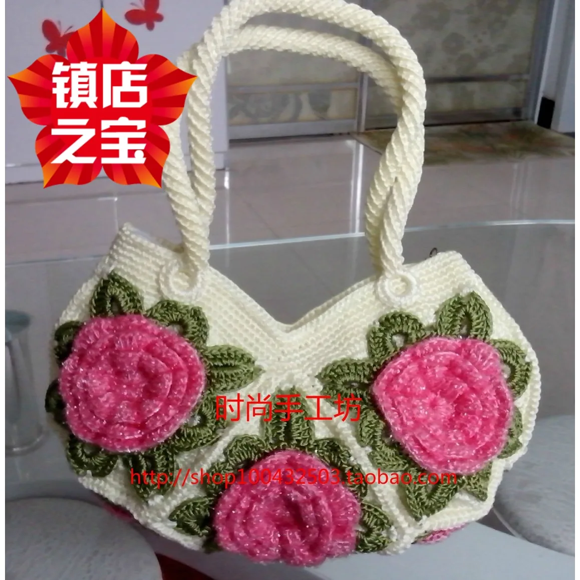 Handmade crochet knitting bag roses Korean fashion handbags Hand ...