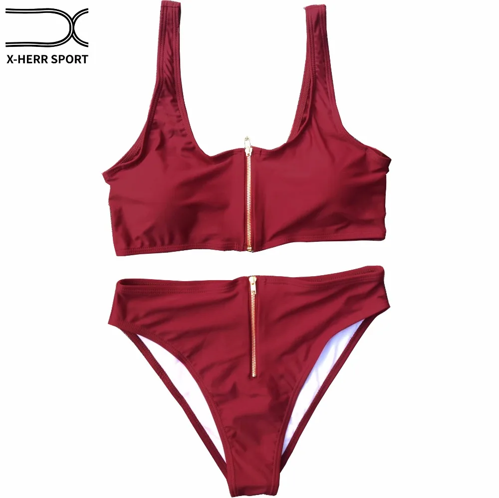 Cremallera Sexy Bikini 2018 nuevo deporte traje de baño mujeres traje ...