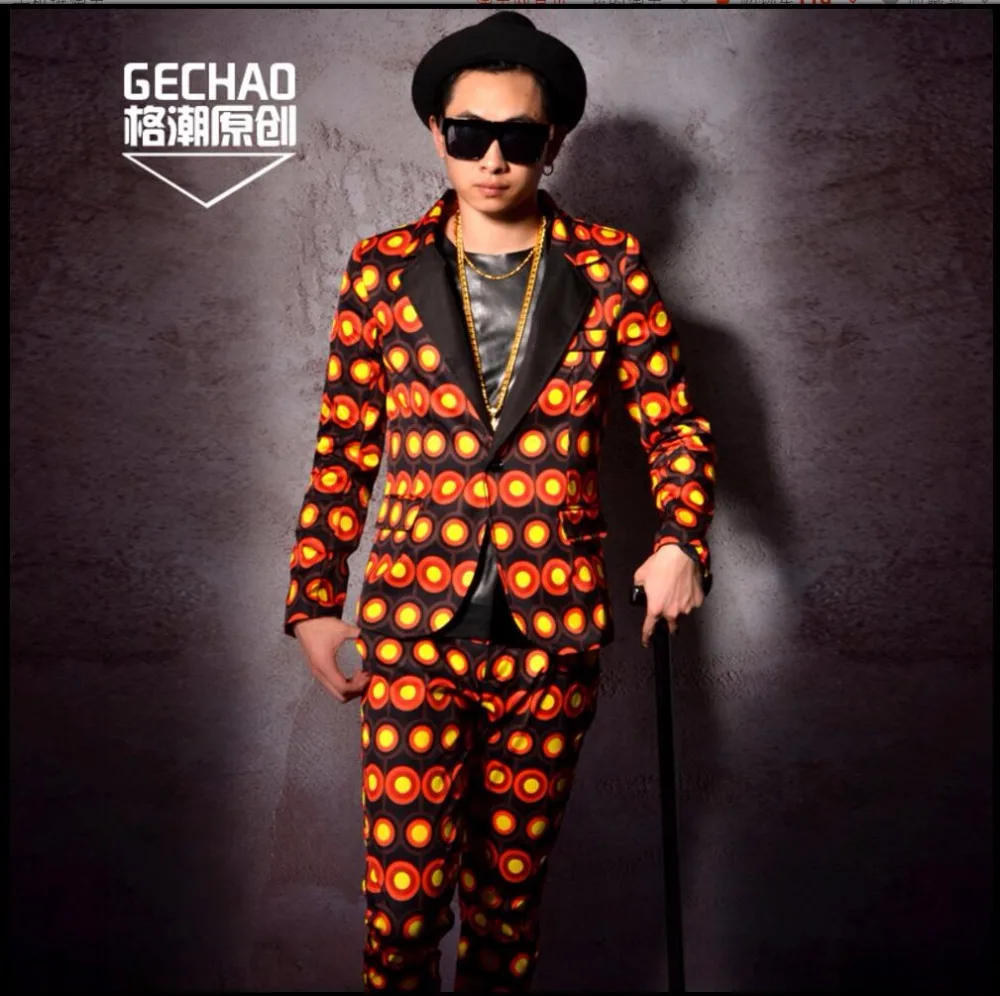 New Men Blazers Suits Yellow Dots Stitching Jacket Set Star Starry ...