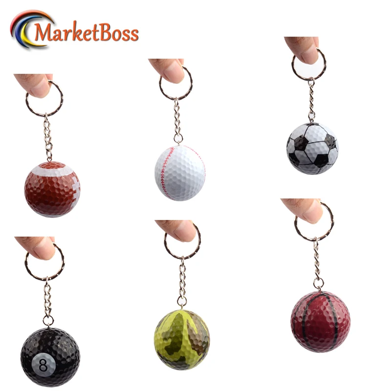 6Pcs Mini Sport Balls Key Chains Golf Ball Baseball With Key Ring Great ...