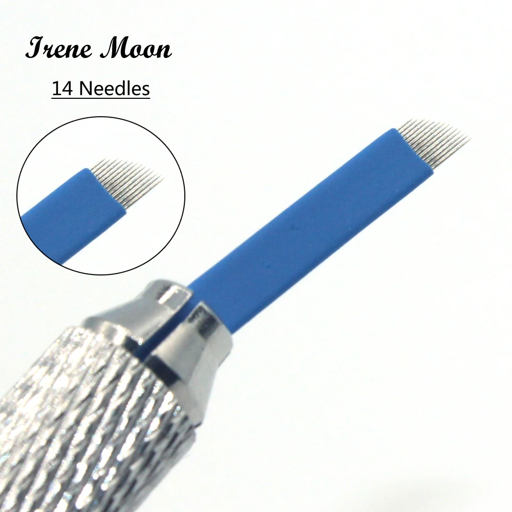 10pcs Microblading Sloped 14 Pins Manual Line Eyebrow Tattoo Needles ...