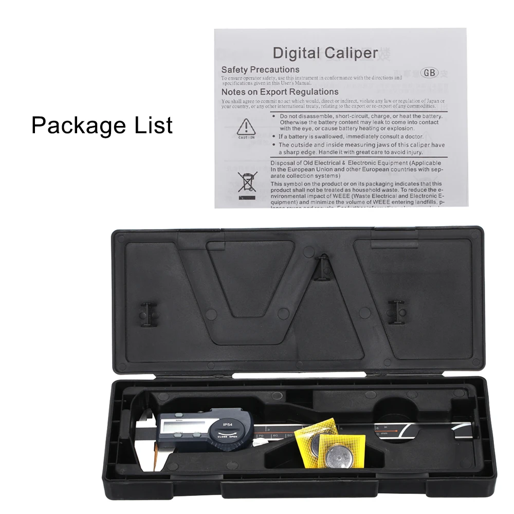 Digital Caliper Stainless Steel Measuring Tool mm/inch Switchable IP54 ...