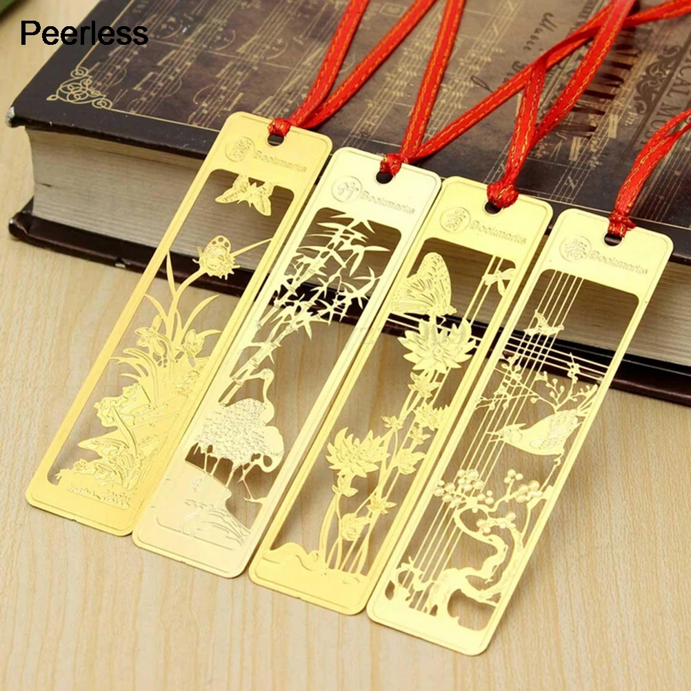 Peerless Gold Metal Bookmarks Classical Chinese Flower Bamboo Shape ...