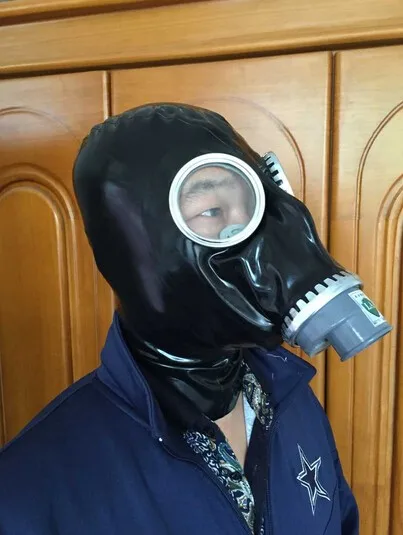 100% Natural Latex FULL RUBBER GASMASK SM Suffocation Mask Hood ...