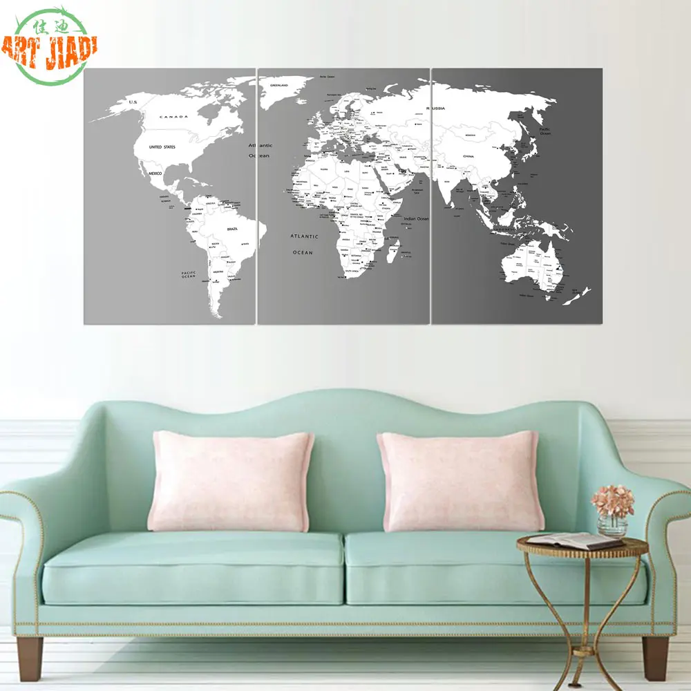 Juego de 3 unids/set de arte en lienzo, 3 paneles, mapa del mundo en HD ...