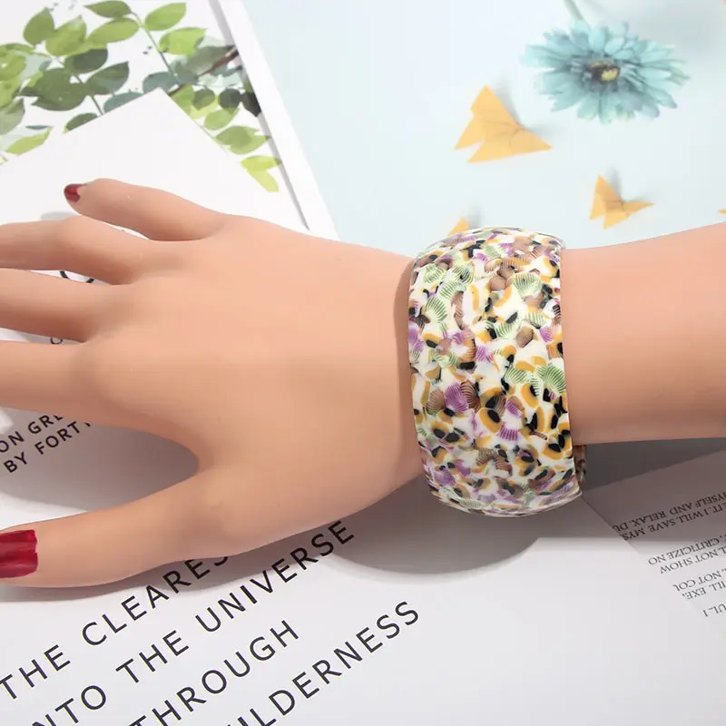 JUST FEEL Resin Acrylic Bracelet Bangle For Women Fashion Round Acetate ...