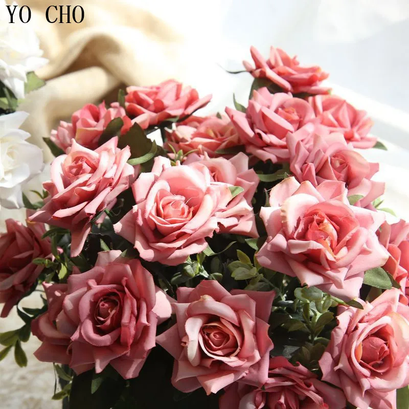 YO CHO High Quality Autumn 7 Heads Roses Bract Simulation Flowers Silk ...