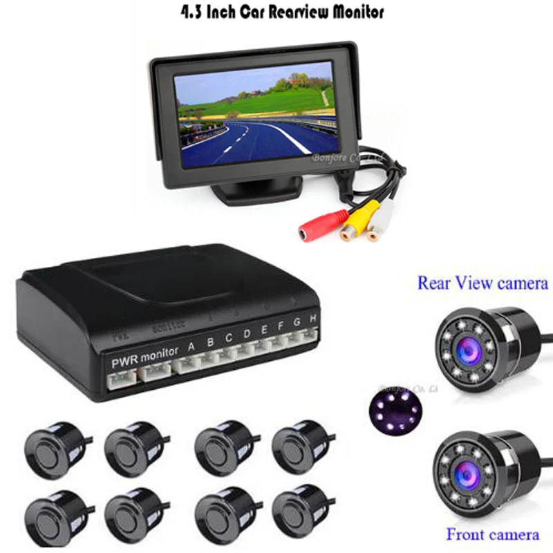 4.3"Car Mirror Monitor Visual Parking Radar System BIBI Alarm 8 Sensors ...