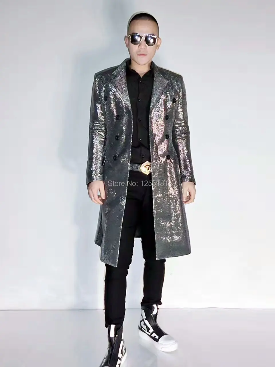 Customied-S-4XL-Men-s-Sequins-Long-Jacket-Silver-Gray-Long-Design-Coat ...