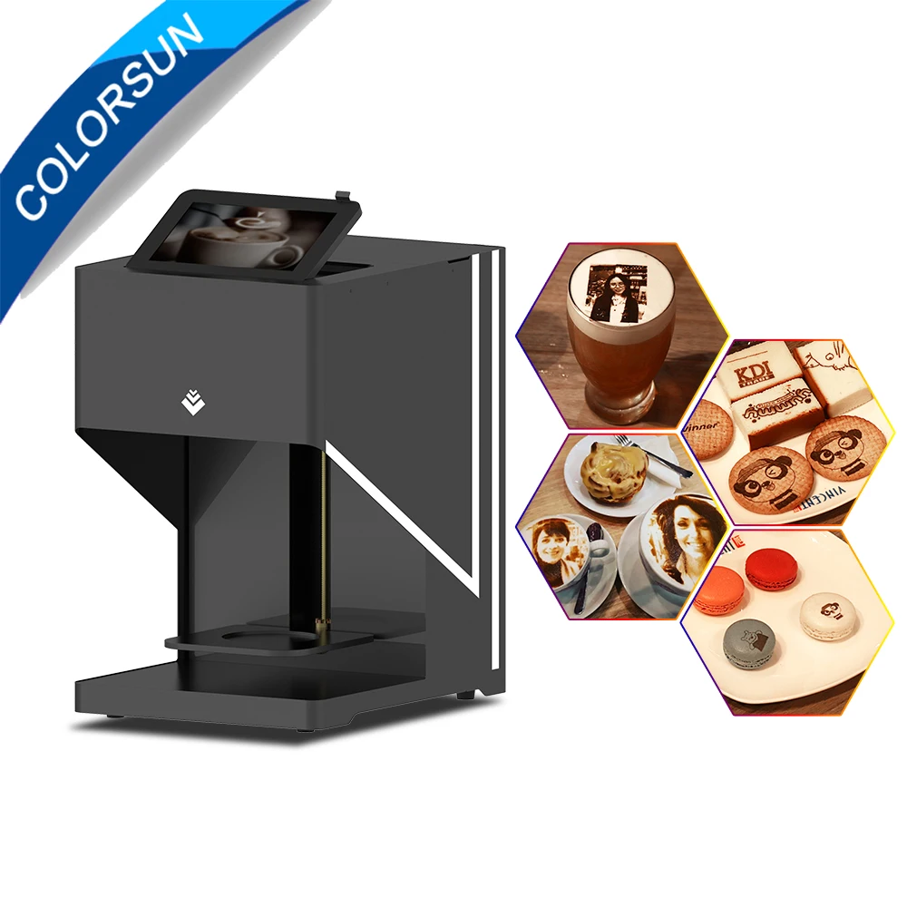 Colorsun 커피 프린터 갈색 색상 라떼 아트 커피 프린터 600 인치 당 점 커피 인쇄 기계 태블릿 와이파이 자동프린터