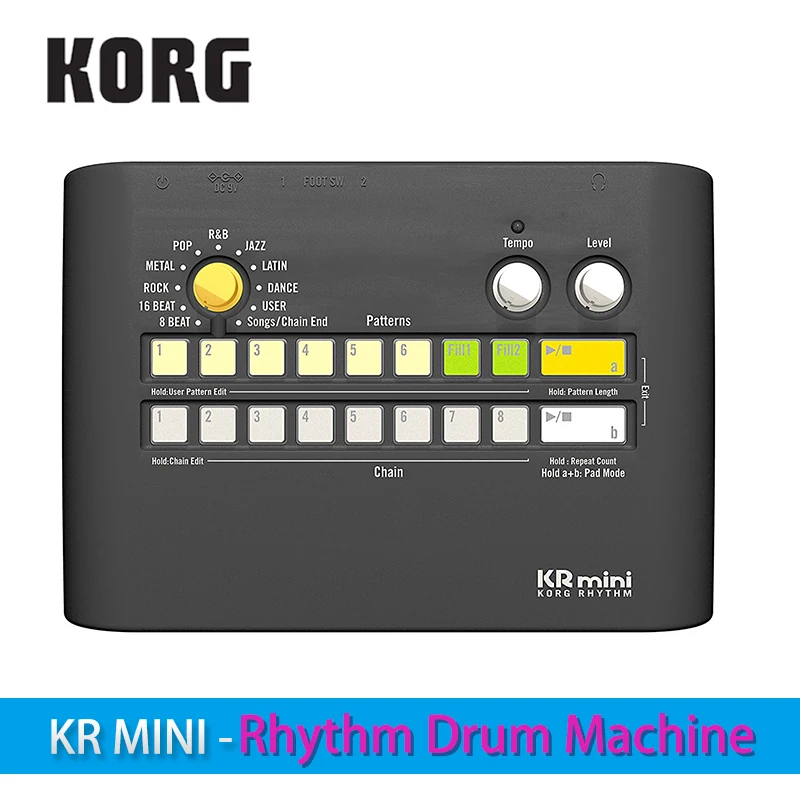 Korg KR máquina de tambor Mini Ritmo, potenciadora de tu práctica con patrones de ritmo diversos ...