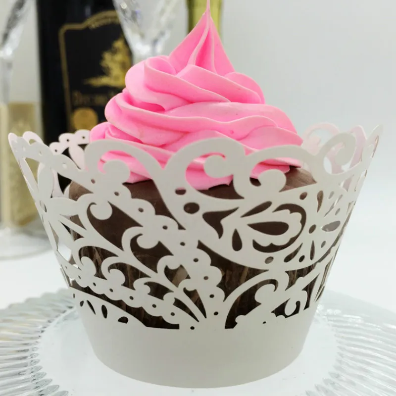 100pcs Cupcake Side Cover Decor Leaves Flower Hollow Out Paper For Cake ...