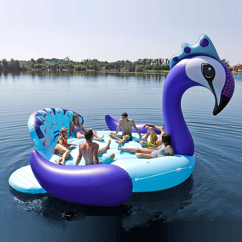 Flotador inflable gigante de pavo real para 6 personas, isla para ...