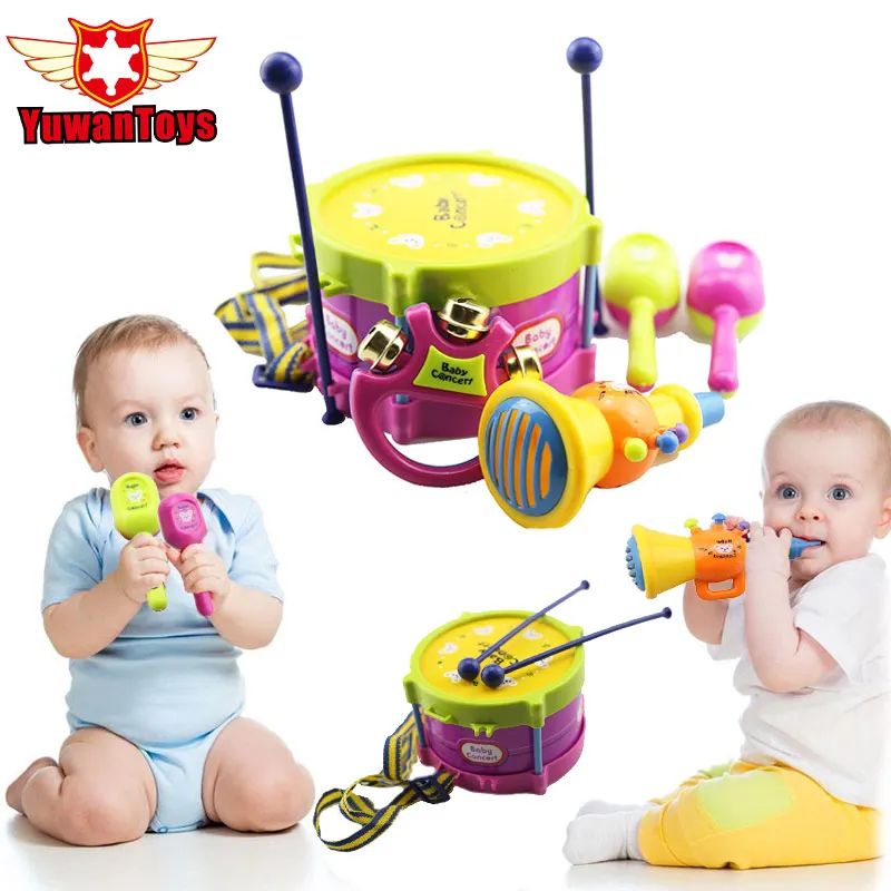 5pcs Baby Concerts Educational Baby Kids Roll Drum Musical Instruments ...