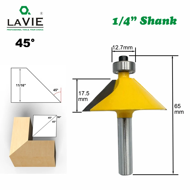 1pc 1/4 Inch Shank 45 Degree Chamfer Bevel Edging Router Bit Milling ...