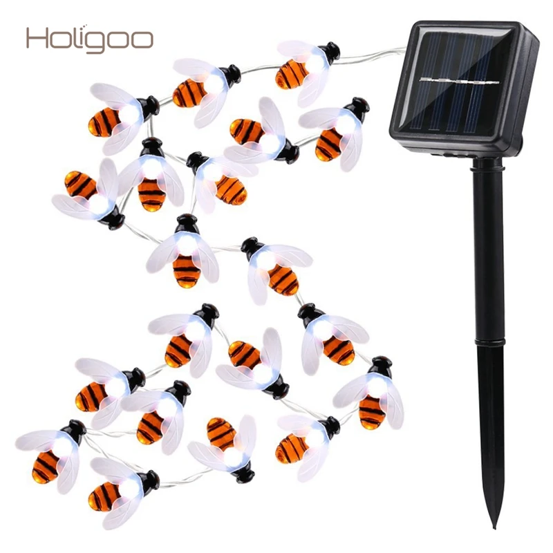 Holigoo Honey Bee Solar String Lights 20 Led Garland Light String ...
