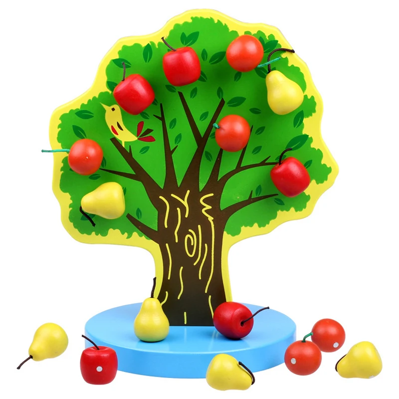 Magnetic Wooden Apple Tree Baby Toys Family Game Play House Educational ...