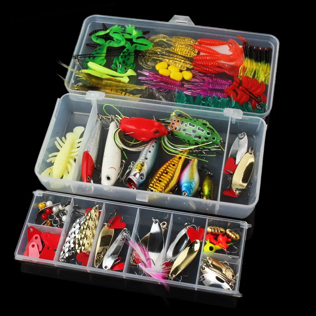 Набор рыболовных приманок с коробкой для снастей, включая пластиковые ...