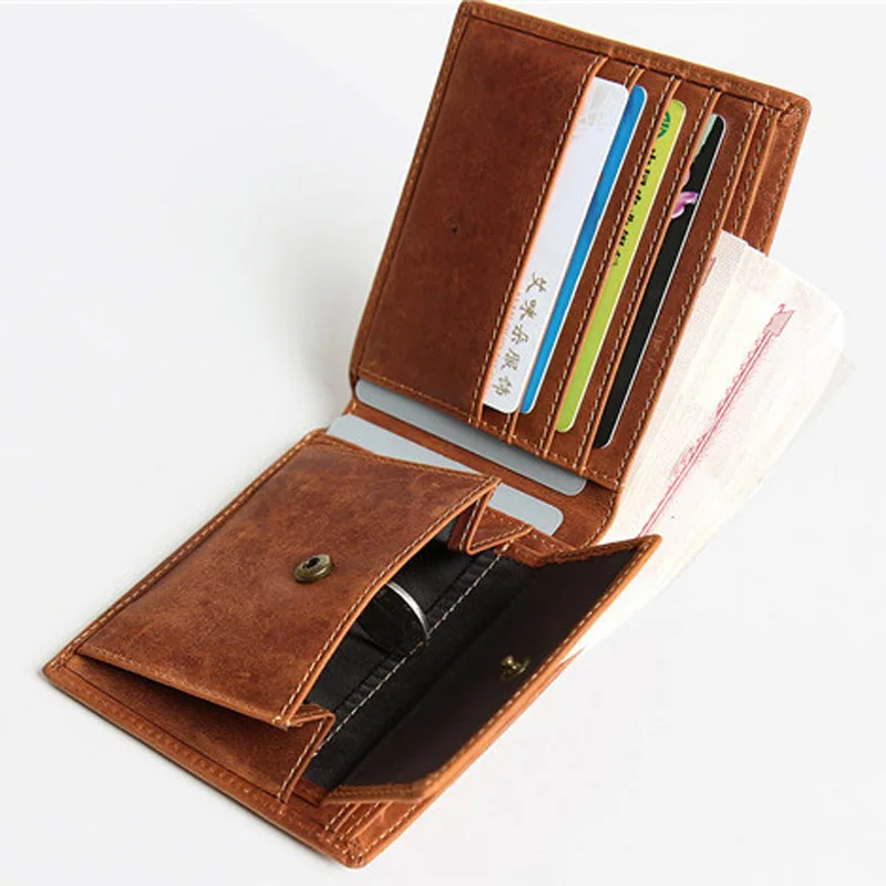 Crazy-Horse-cartera-corta-de-cuero-genuino-para-hombre-monedero-Retro ...